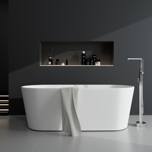 SJ STAR&JANE 63'' x 29'' Freestanding Soaking Solid Surface Bathtub in White | Wayfair